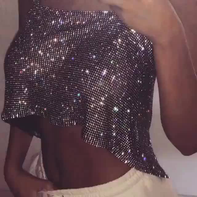 Sexy Women Shiny Tank Top Gold Sequined Metal Diamonds Crop Tops Vest ...