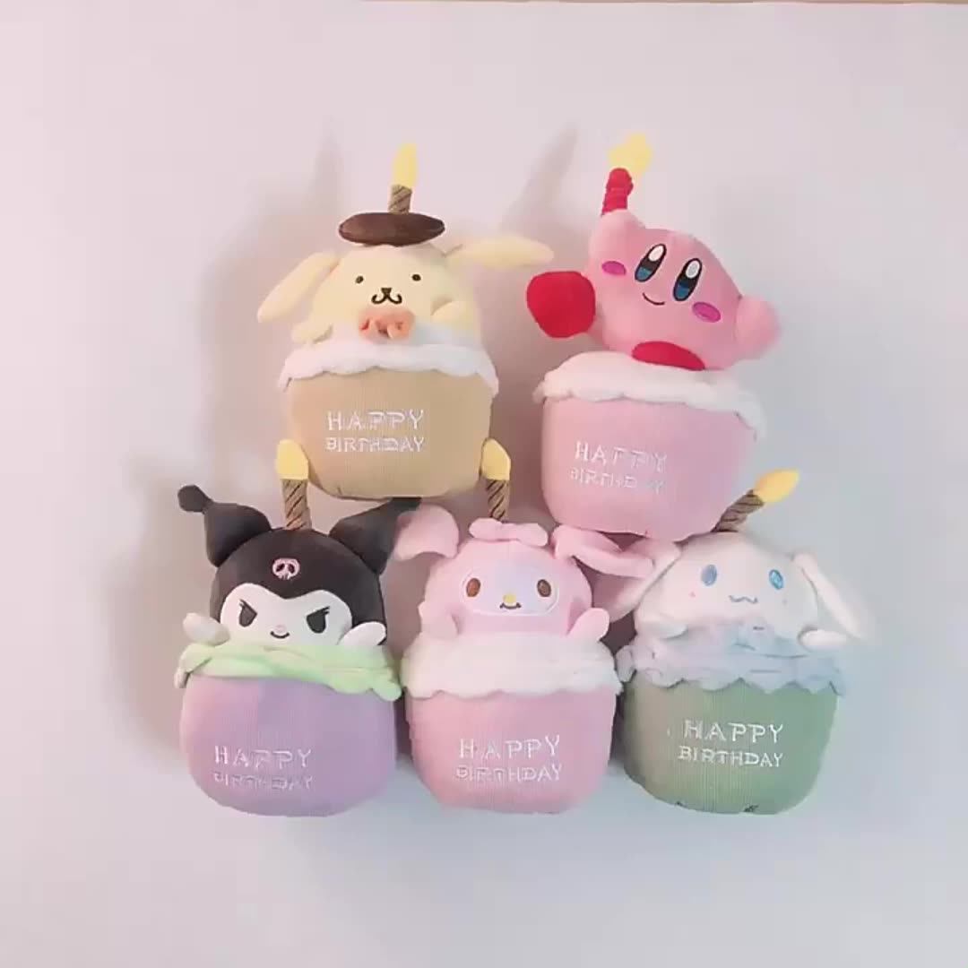 Cartoon Stuffed Birthday Cake Shape Kuromi Doll Melody Musical Candle ...