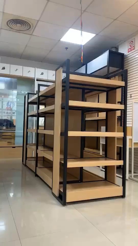 Retail Store Wood Shelving Supermarket Display Metal Shelf And Grocery Island Wooden Gondola ...