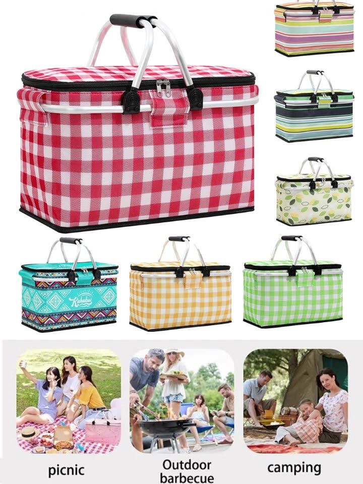 Insulated Picnic Basket Leak-Proof Collapsible Cooler Bag 26L Grocery ...