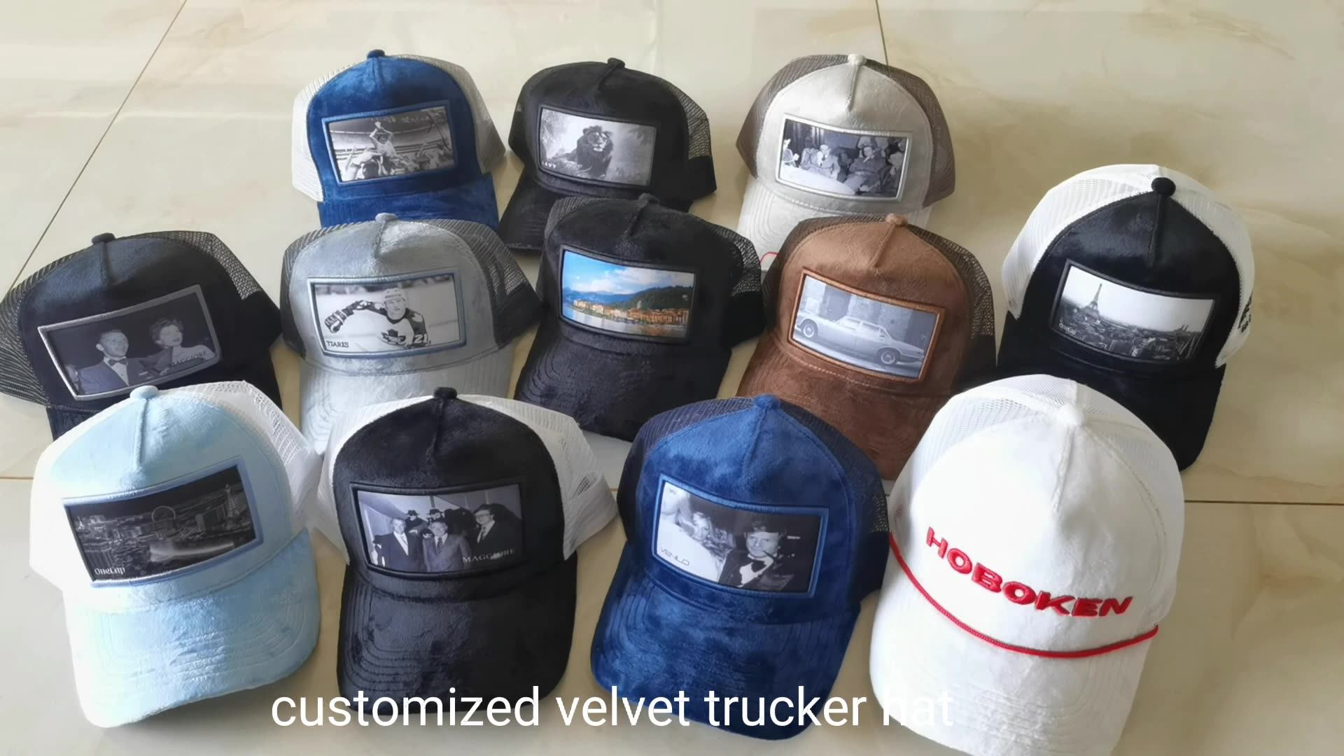 Wholesale Mesh Custom Velvet Trucker Cap 6 Panels Custom Applique Patch ...