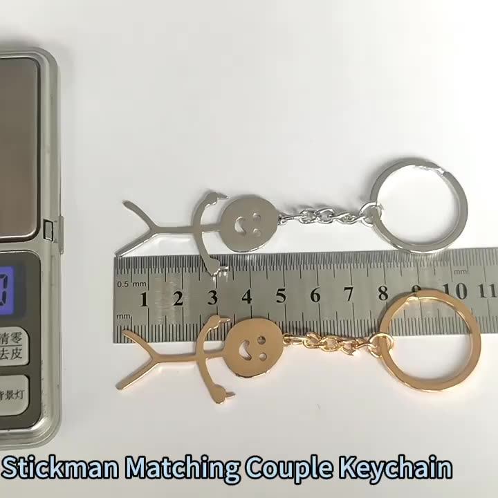 Stickman Matching Couple Keychain Cute Stick Man Heart Stainless Steel ...