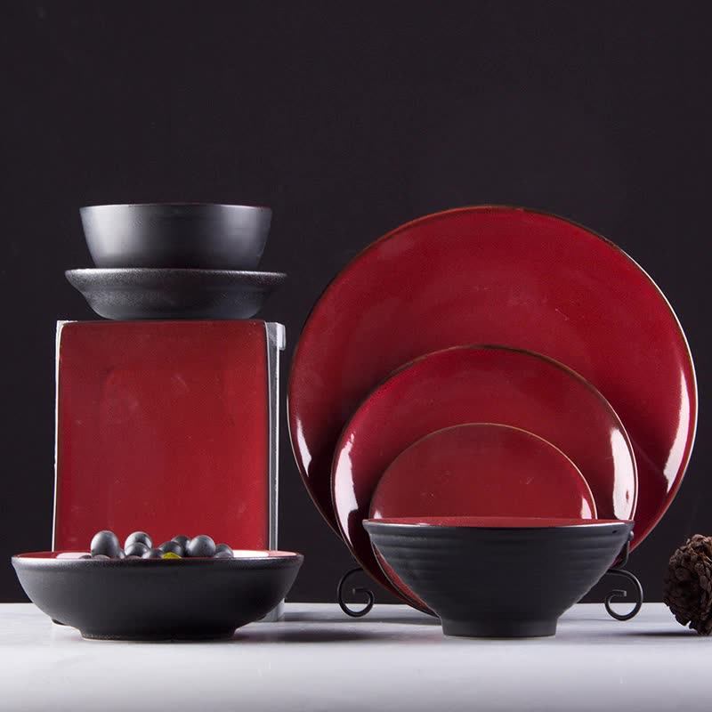 Black And Red Colour Porcelain Dinner Set Dinnerware For Cafeteria ...