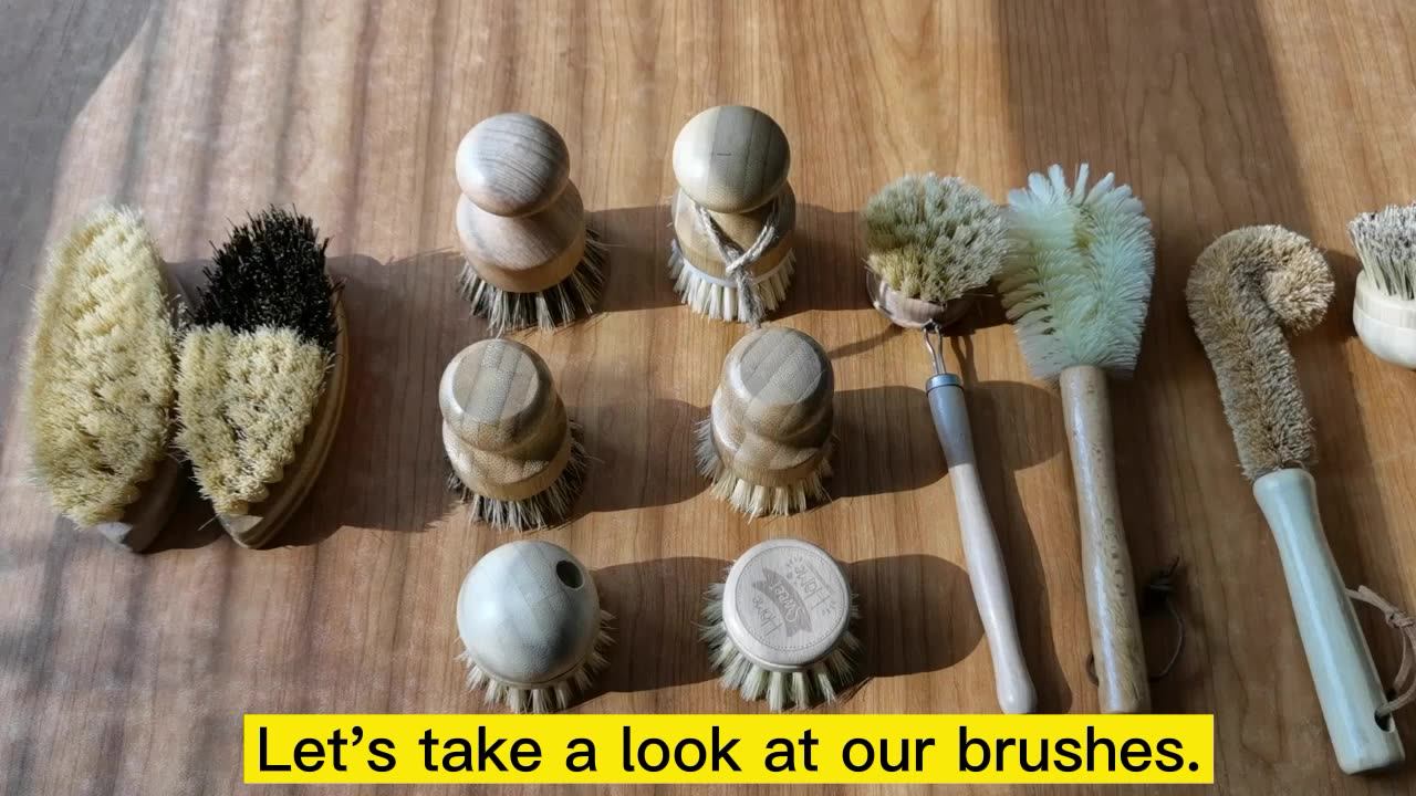 Natural Kitchen Dish Pot Washing Brush Beech Wood And Bamboo Round ...