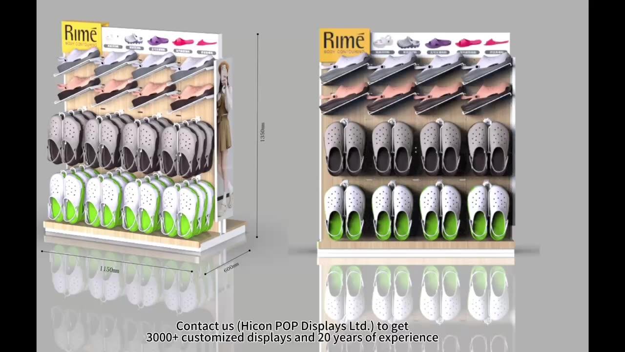 Merchandising Wire Mesh Footwear Display Fixture 4-caster Free Standing ...