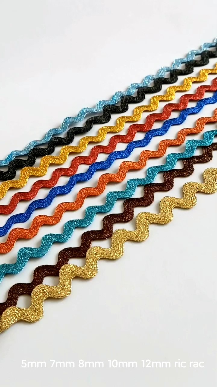 Custom Glitter Solid Color Zig Zag Webbing Shiny Metallic Ric Rac Trim ...