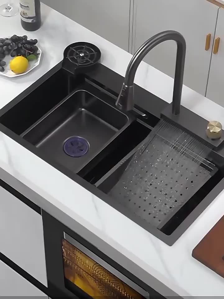 Black Nano Honeycomb Embossing Handmade Sink Kitchen Kitchen Sink Ss304 ...