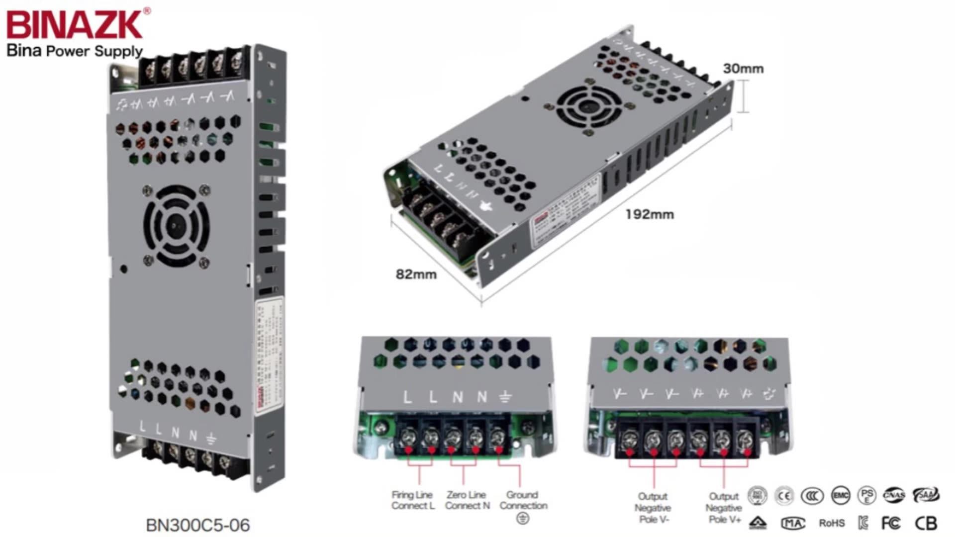 Bina 300w Custom Full Color 5v Led Driver Power Supply Dc 5v 60a 300w ...