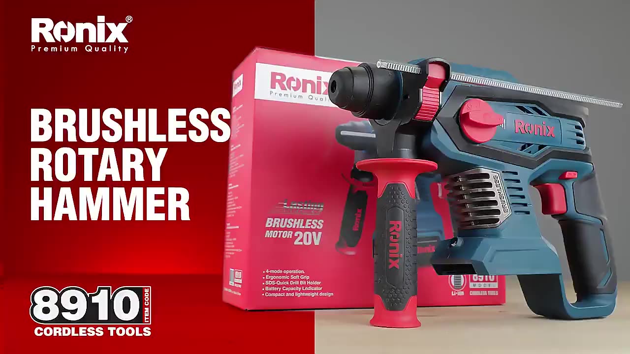 Ronix 20v Brushless Rotary Hammer 8910 22mm Sds Plus Cordless Breaker Demolition Jack Rotary ...