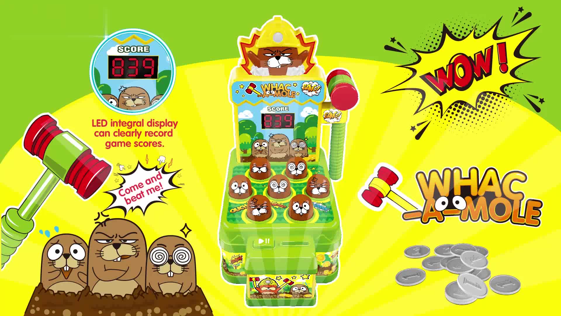 Funny Cartoon Whack A Mole Toys Kid Game With Counting Score Music And ...
