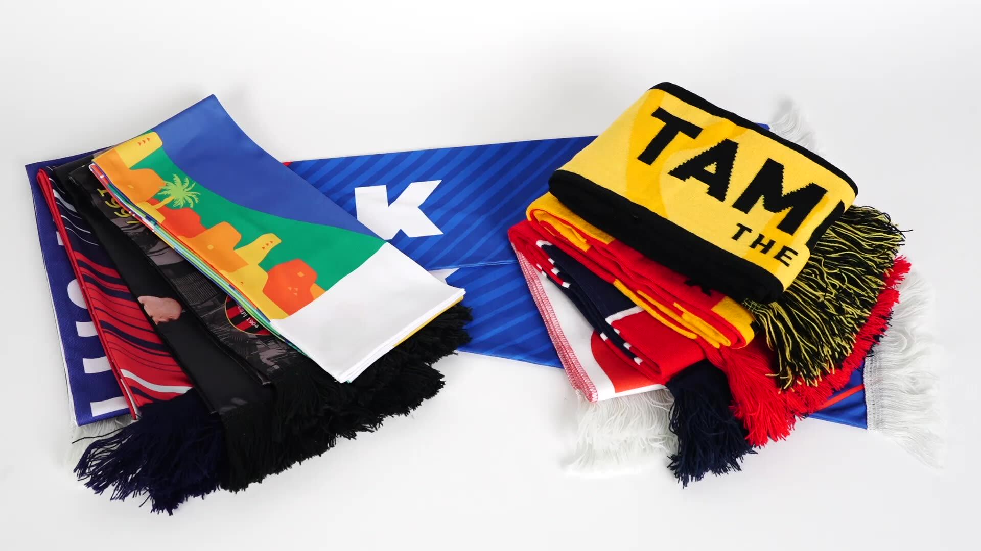 Wholesale Custom Slogan Jacquard Knitted Scarf With Tassel Club Fan ...