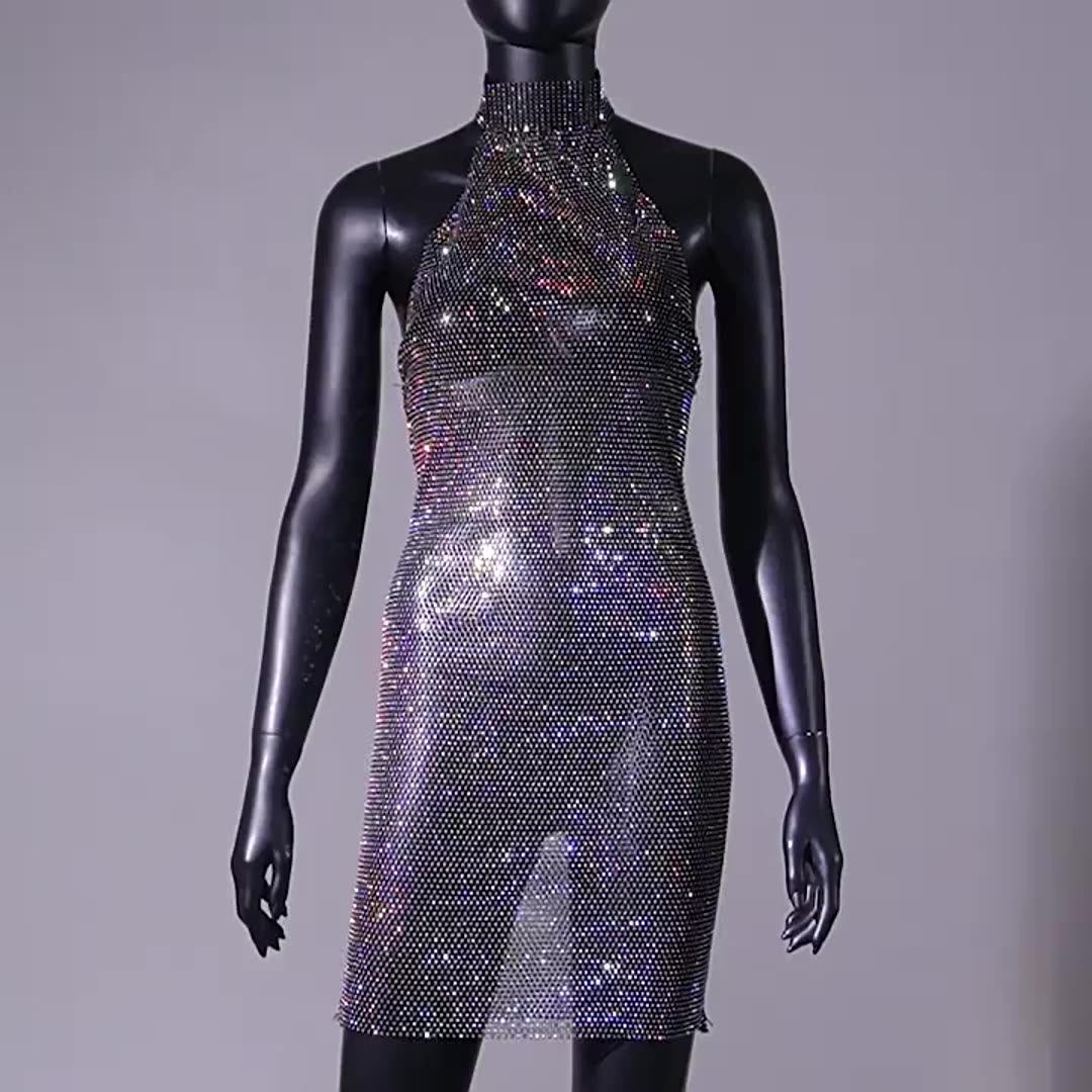 See Through Mini Dress Backless Bling Luxury Black Fishnet Cover Up ...