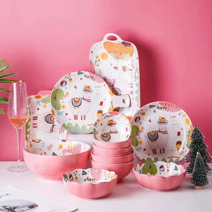 Cute Cartoon Ceramic Bowl Plate Dinnerware Sets Tableware Ceramic ...