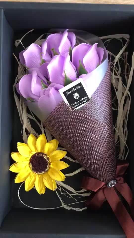 7pcs Soap Flower Gift Box Rose Carnation Artificial Soap Flower Bouquet ...