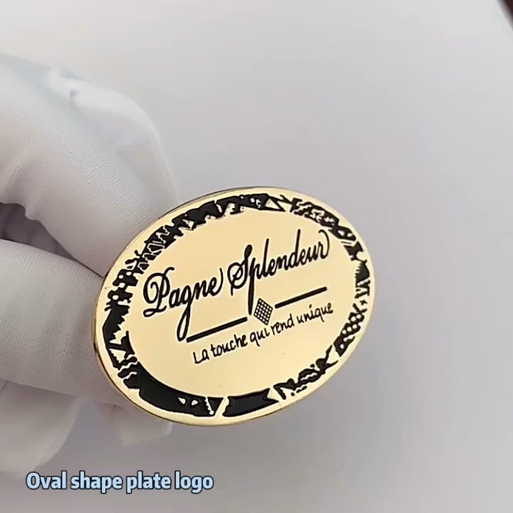 Oval Shape Bags Hardware Gold Logo Plate Custom Stamping Name Enamel ...