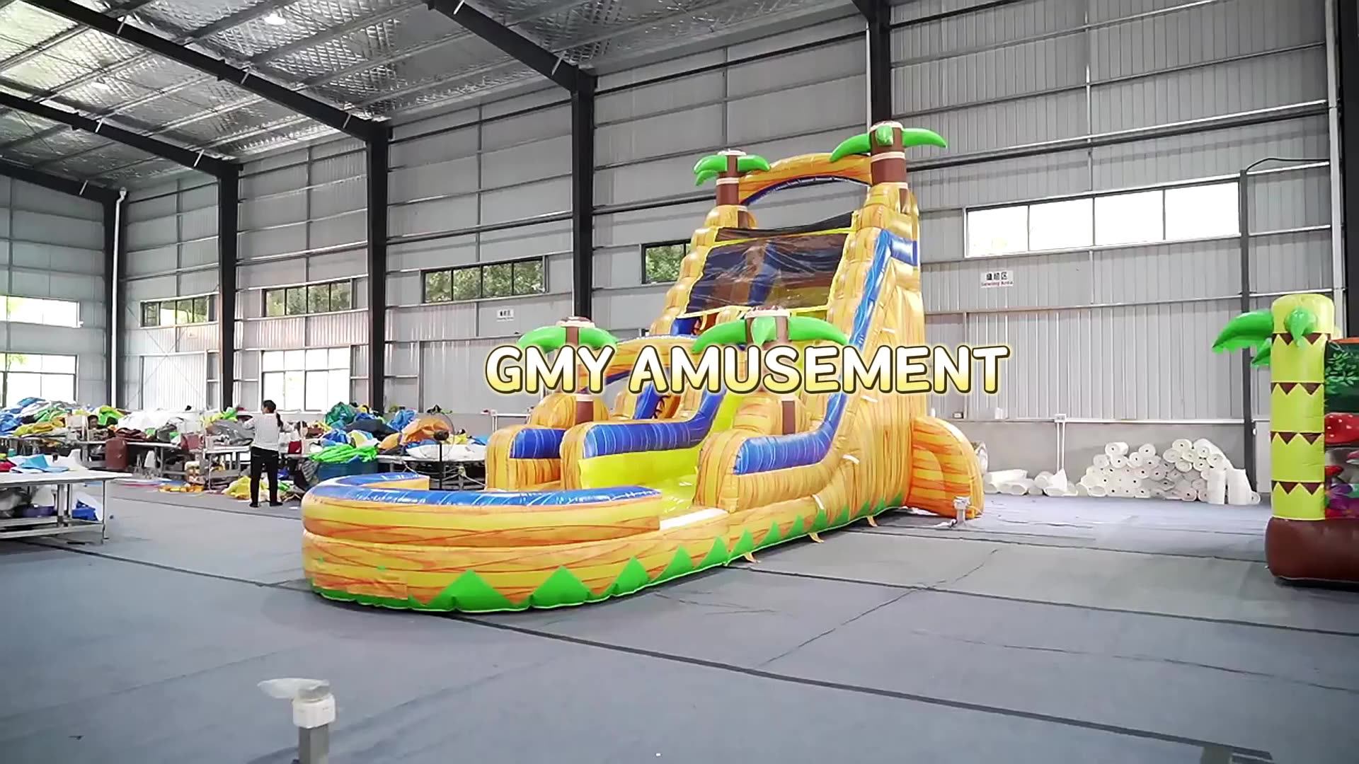 Popular Pvc Marble Yellow Inflatable Bounce House With Slide Inflatable ...