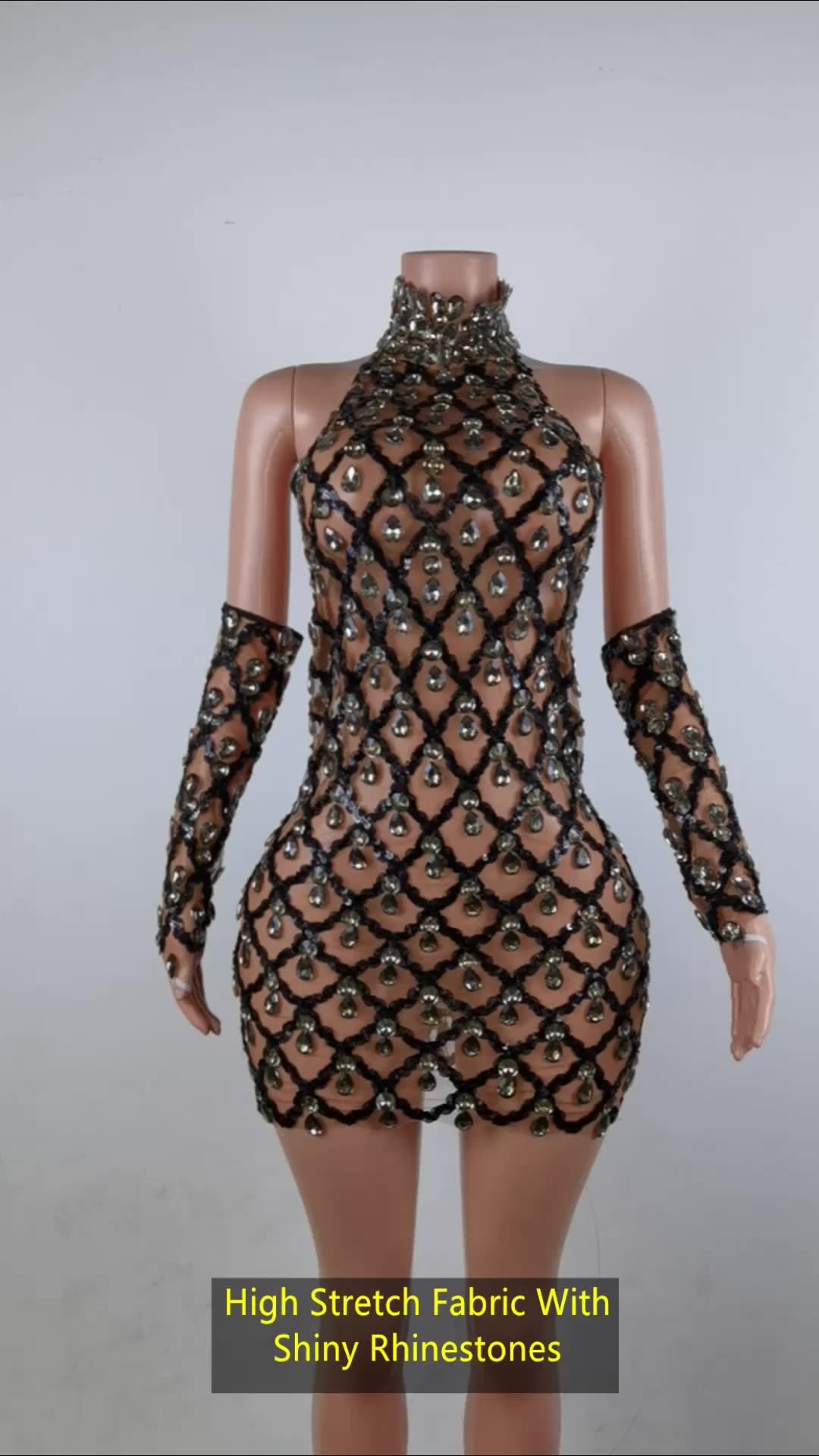 Vestidos Mujer Sexy Transparent Diamond Sequin Formal Party Dress Lady ...