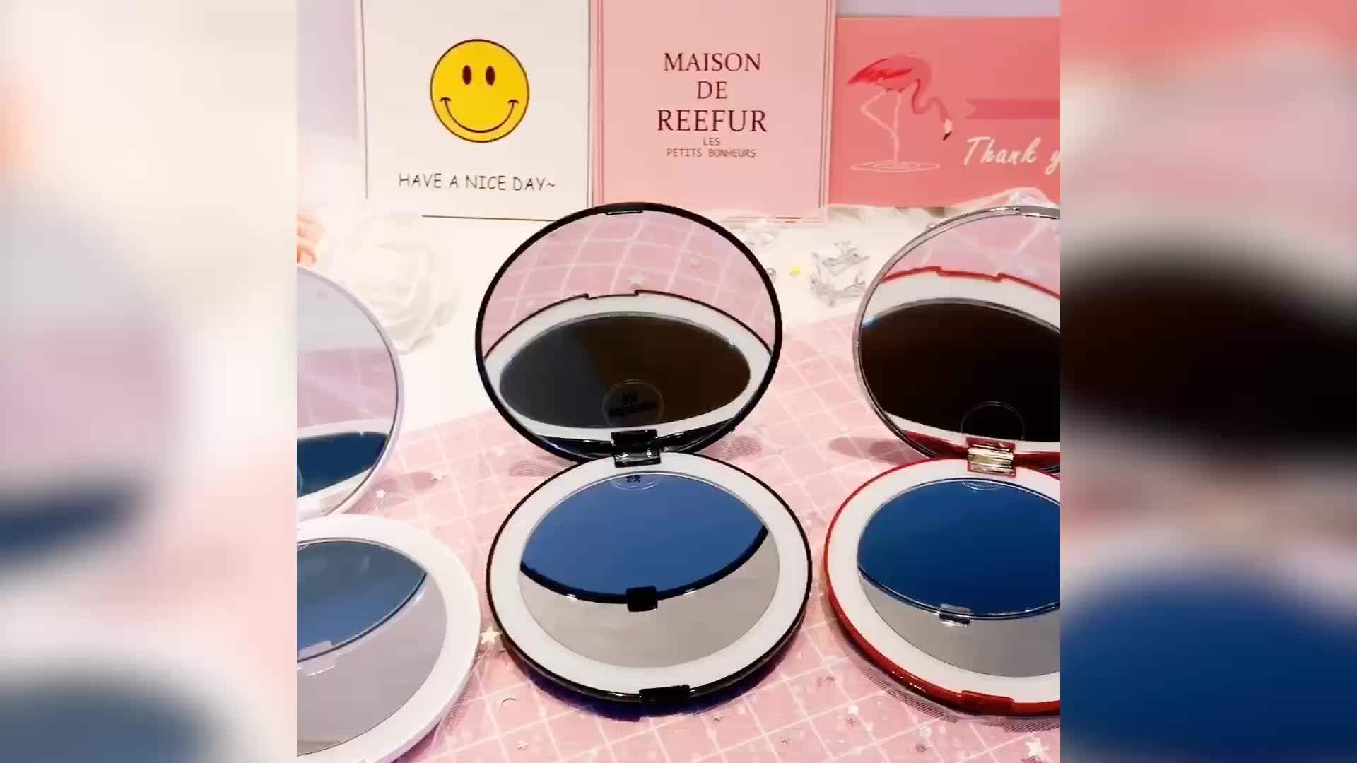 Round Portable Lighted Travel Mirror Led Vanity Pocket Mirror With Led ...