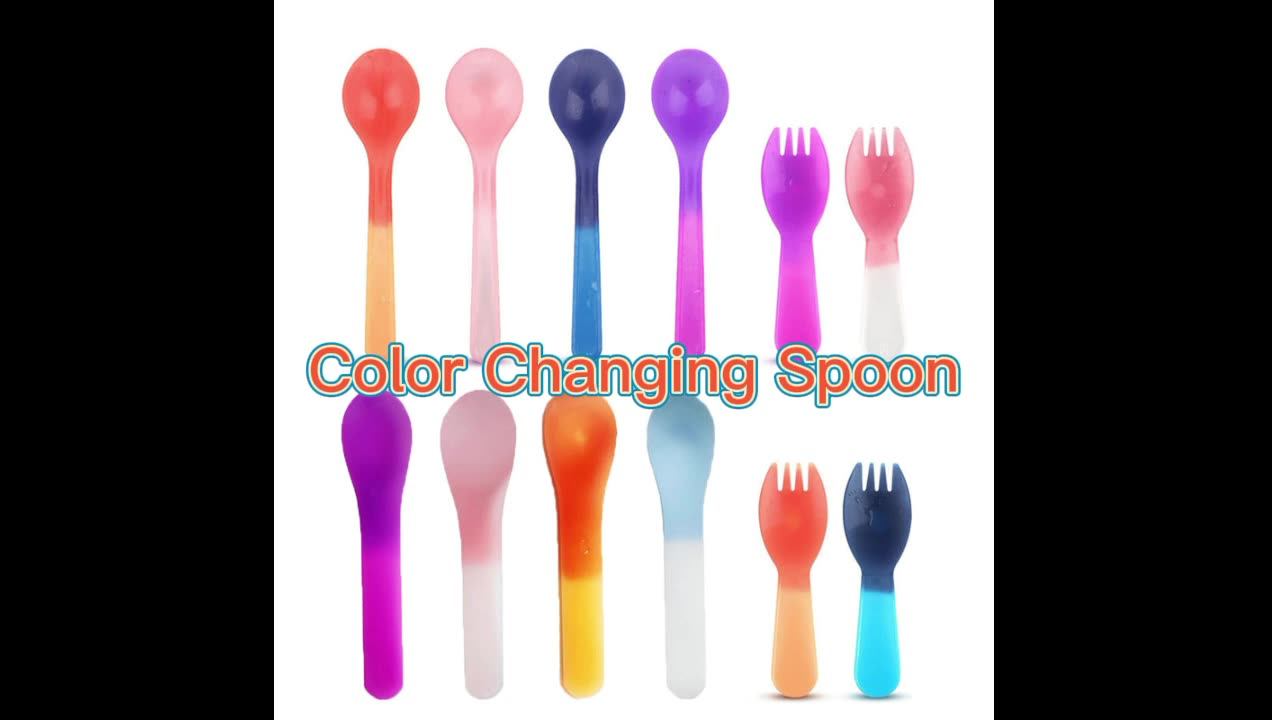Customized Logo Color Changing Ice Cream Plastic Spoon And Fork Safety ...