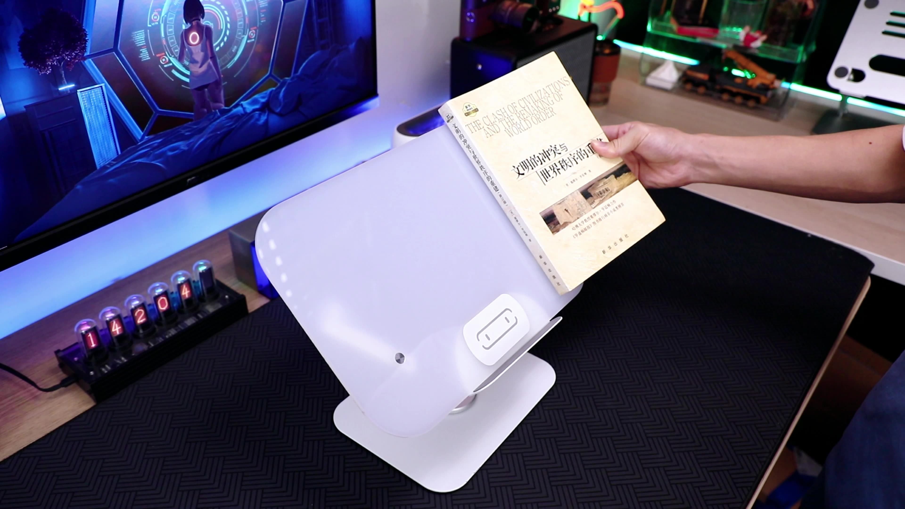 Boneruy Translucent Acrylic Book Holder 360 Rotating Base & Page Clips ...