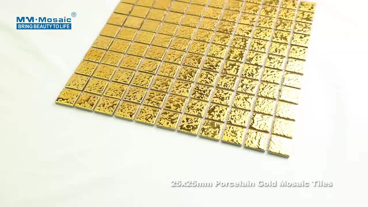 Luxury 1" Square Glitter Metallic Golden Select Mosaic Wall Tile With ...