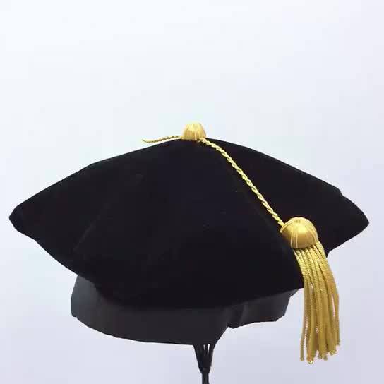 Deluxe Black Velvet Doctorate 8 Sided Tam Graduation Tam Cap - Buy ...