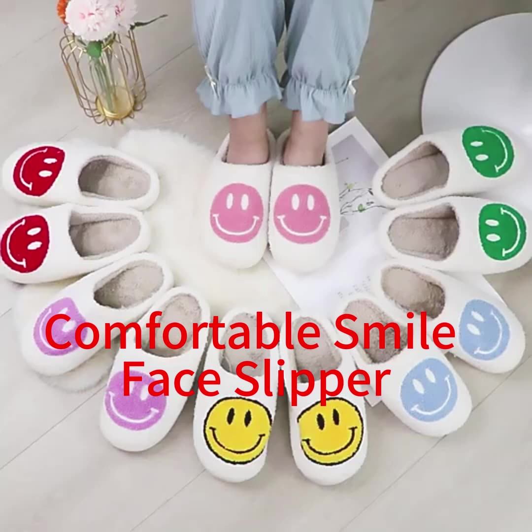 Custom Logo Smiley Face Slippers Moon Cake Plush Fuzzy Sherpa Women's ...