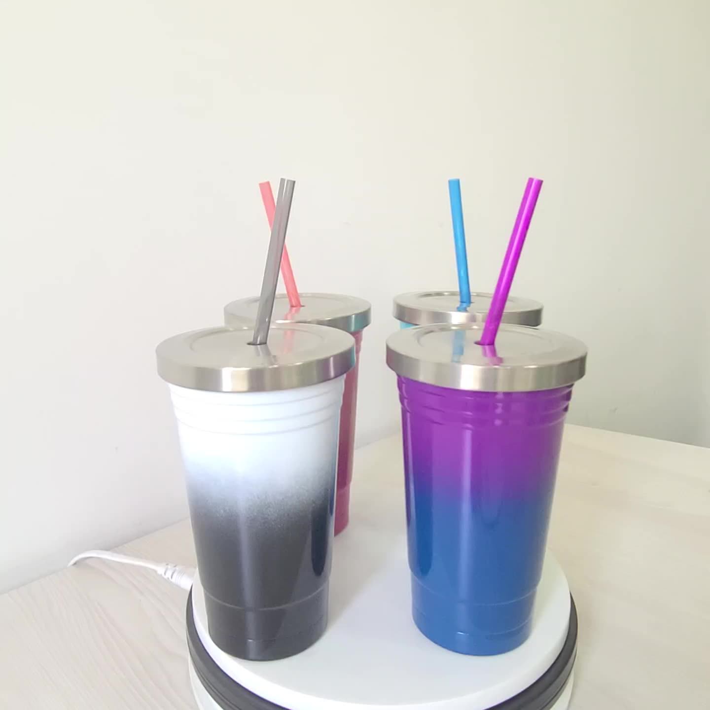 20oz Stainless Tumbler Skinny Coffee Cup With Lid Straws Glitter ...