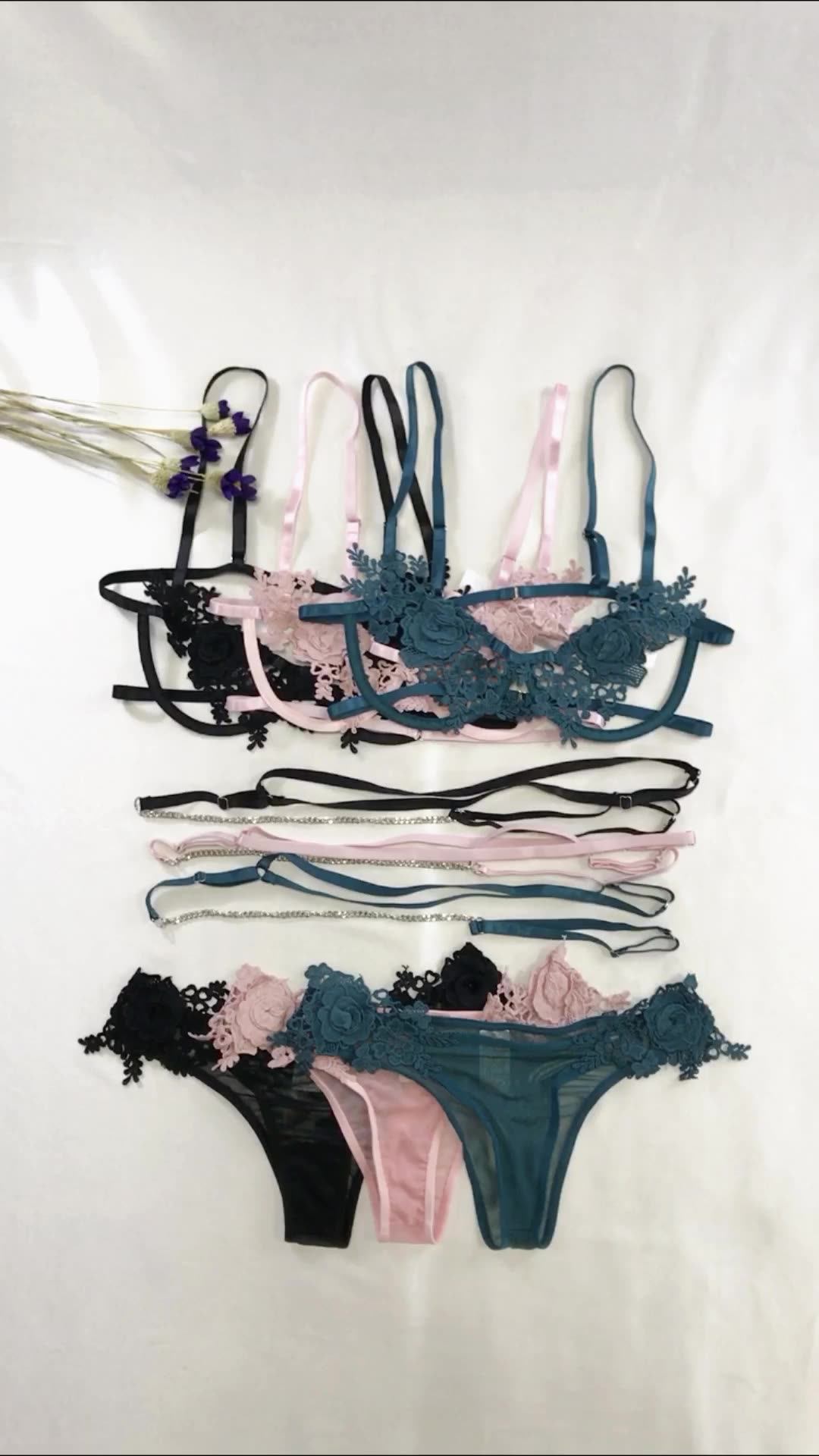 Fashion Design Plus Size Embroidery Fashion Collar Chain Bra And Panty ...