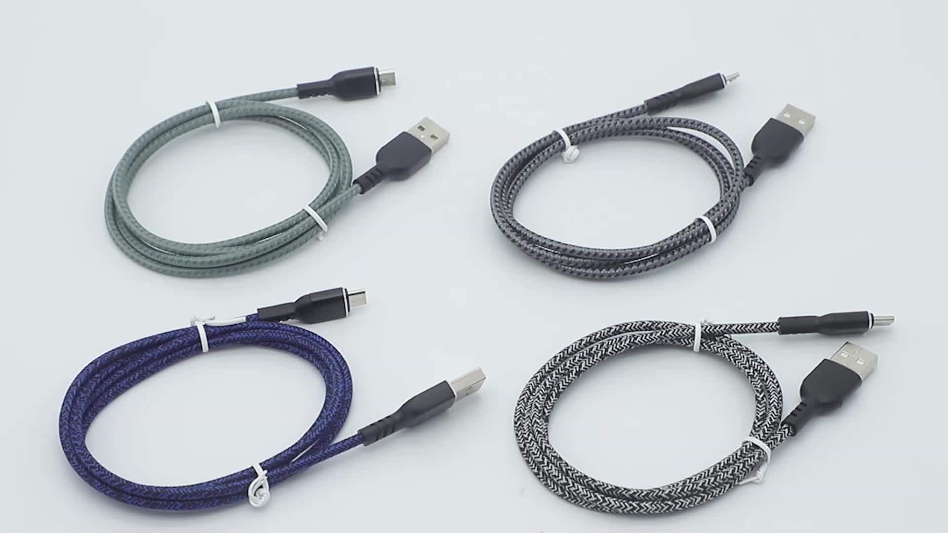 1m 2m New Durable Nylon Braided Black Fabric Jacket Android Phone Usb ...