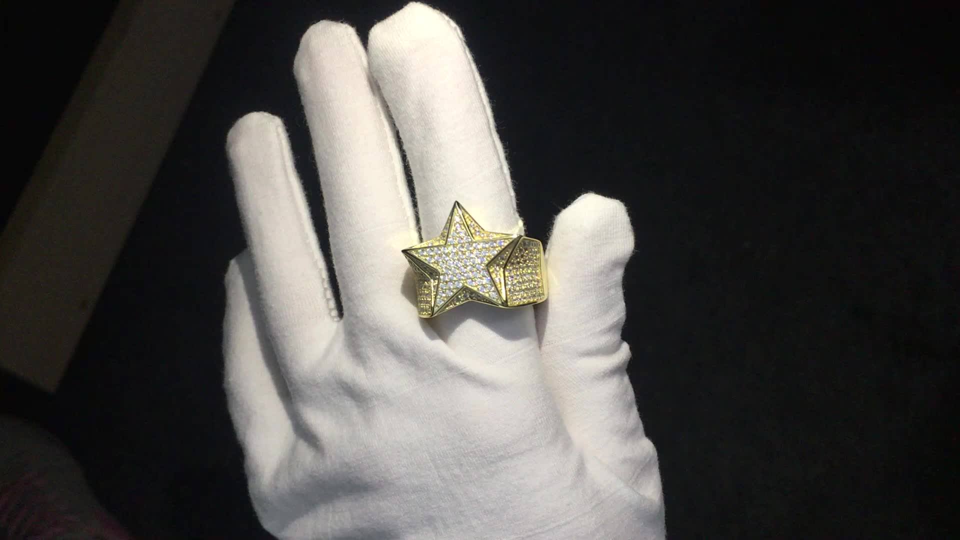 Plating Men's Ring Gold 925 Silver Solid Hiphop Rapper 3d Star 14k Gold ...