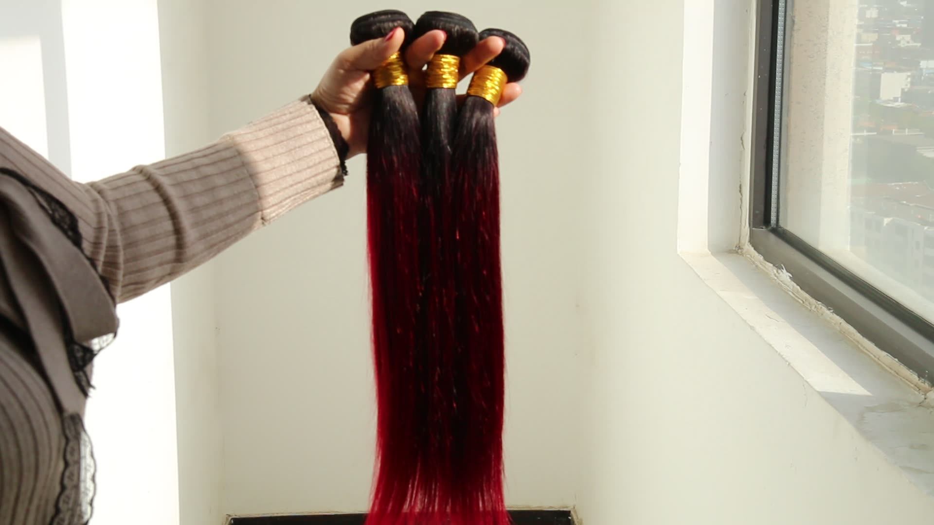 Dark Wine Colour 99j Straight Human Hair Weave Bundles With Lace ...