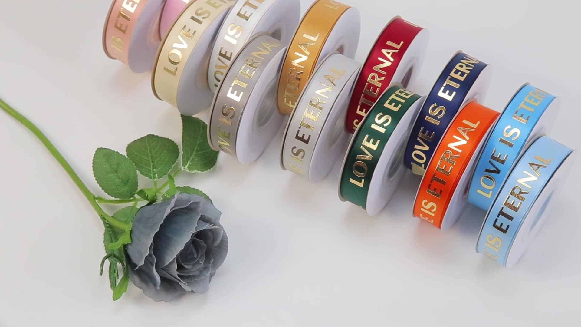 Custom Gold Foil 3d Embossed Printed Gift Polyester Satin Ribbon With ...