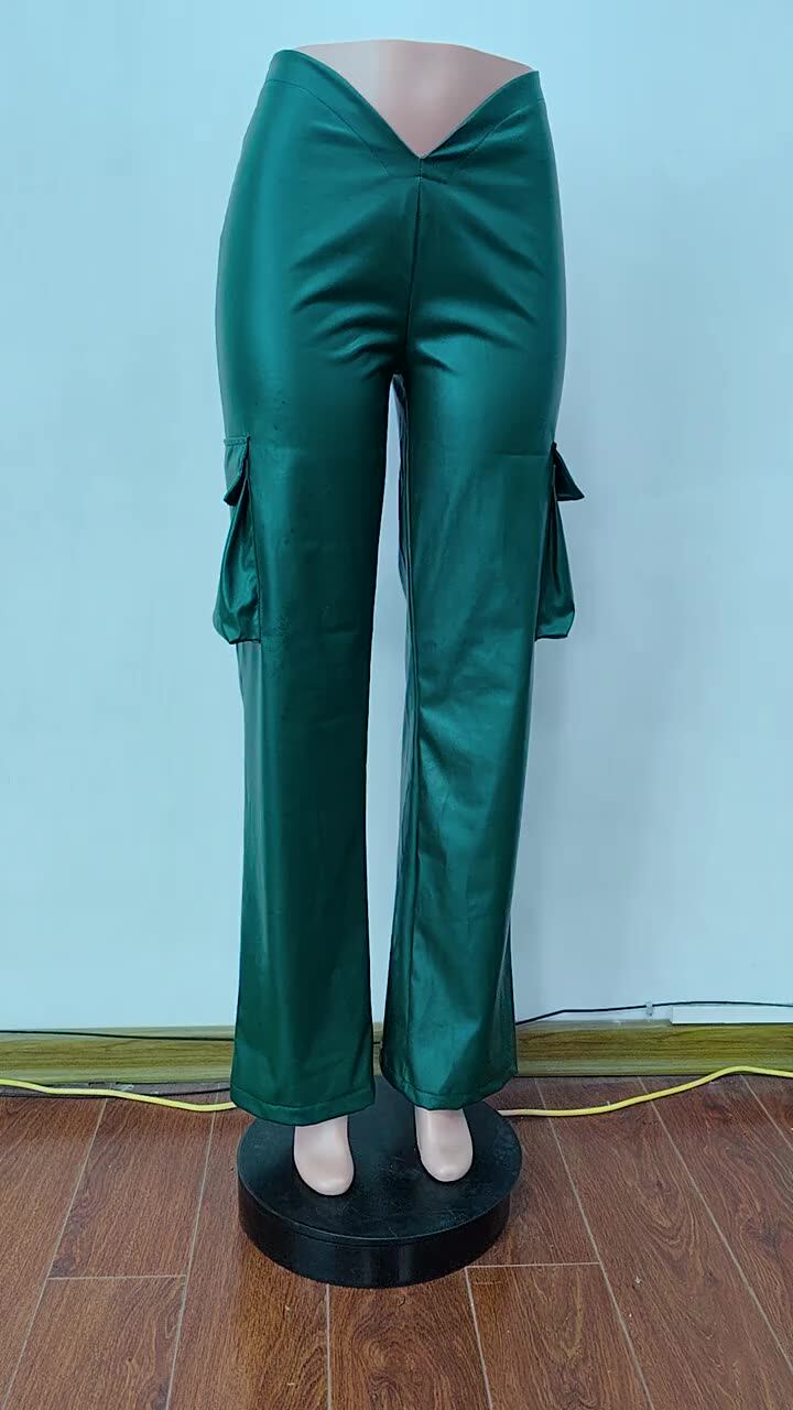 Zhezhe Fashion Autumn Winter Stretch Casual Faux Leather Trousers Women ...