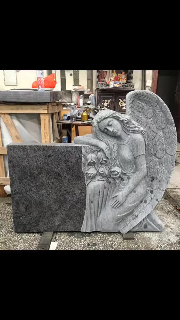 Angel Tombstone Granite Stone Black Cemetery European Style Headstone ...