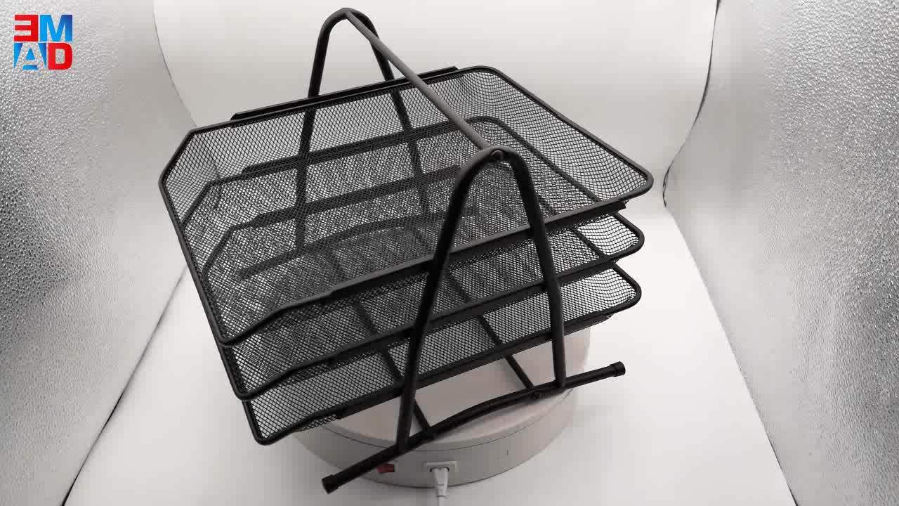 Modern Design Office Metal Wire Mesh Black Foldable 3 Layers Document ...