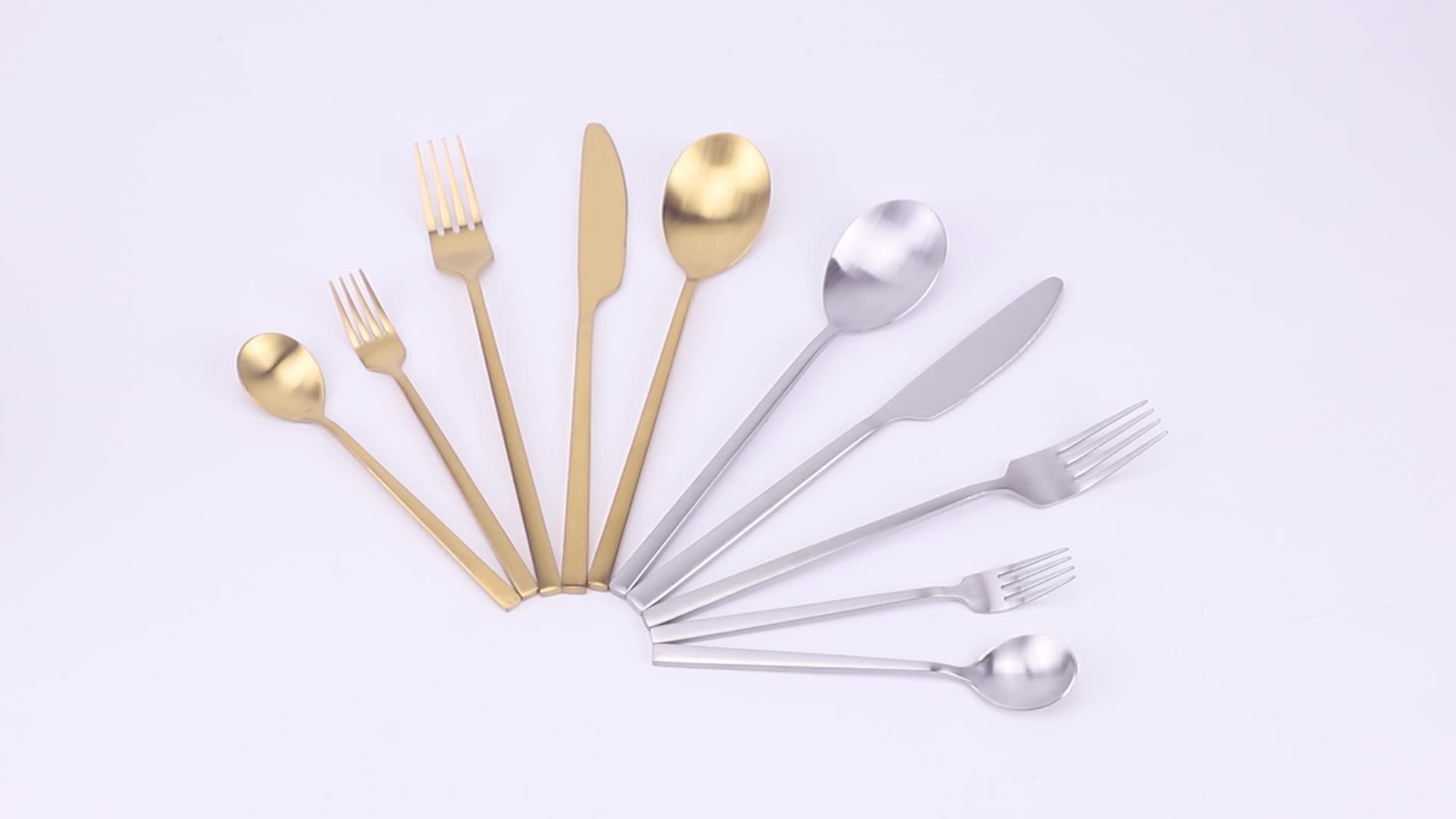 5piece Knife Spoon Fork Set Gold Cutlery Set Square Thick Handle ...