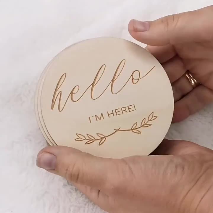 Newborn Hello World Announcement Sign Monthly Information Disc Wooden ...