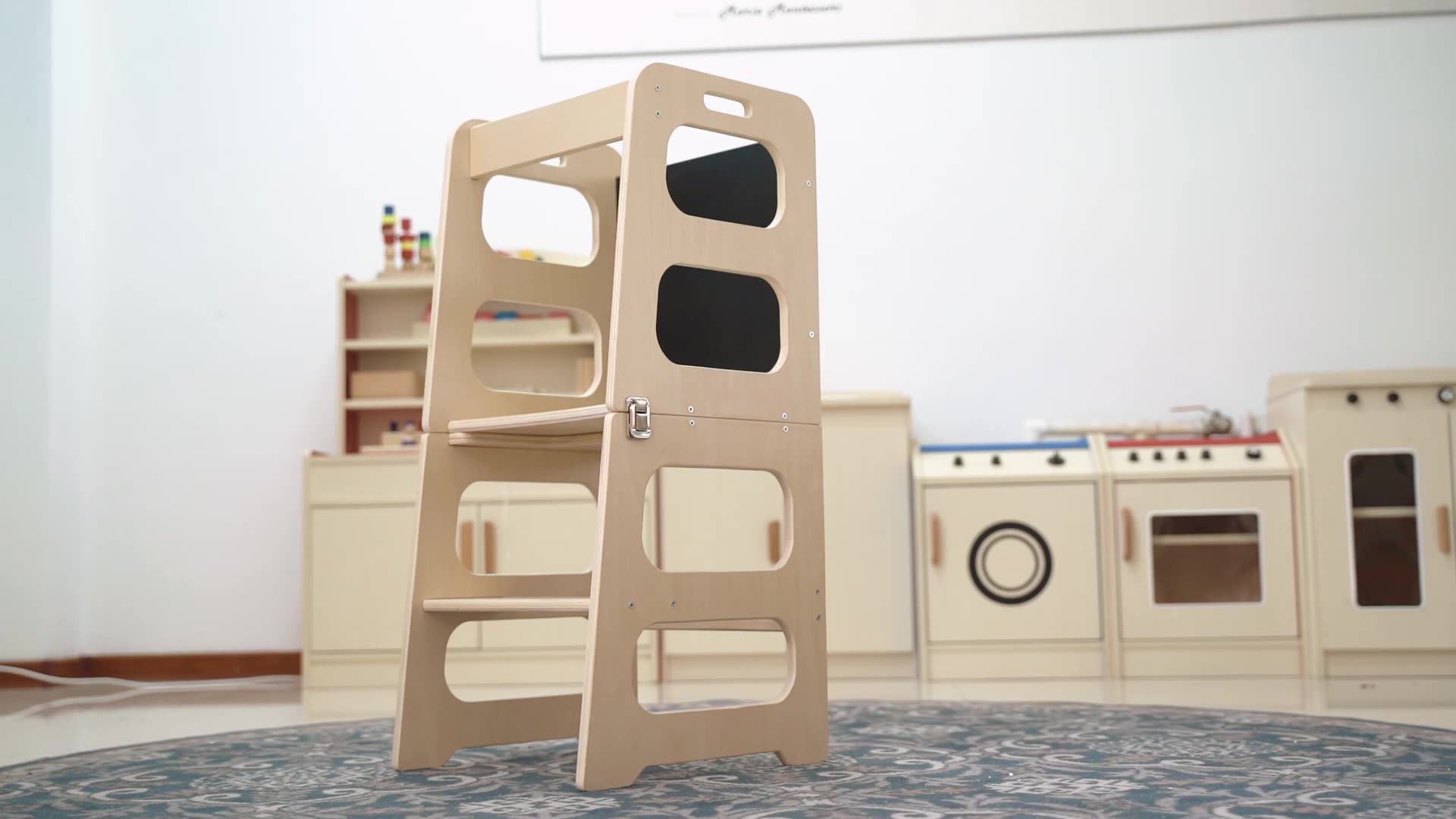 Wood Children Standing Learning Tower With Blackboard Ladder Chair ...