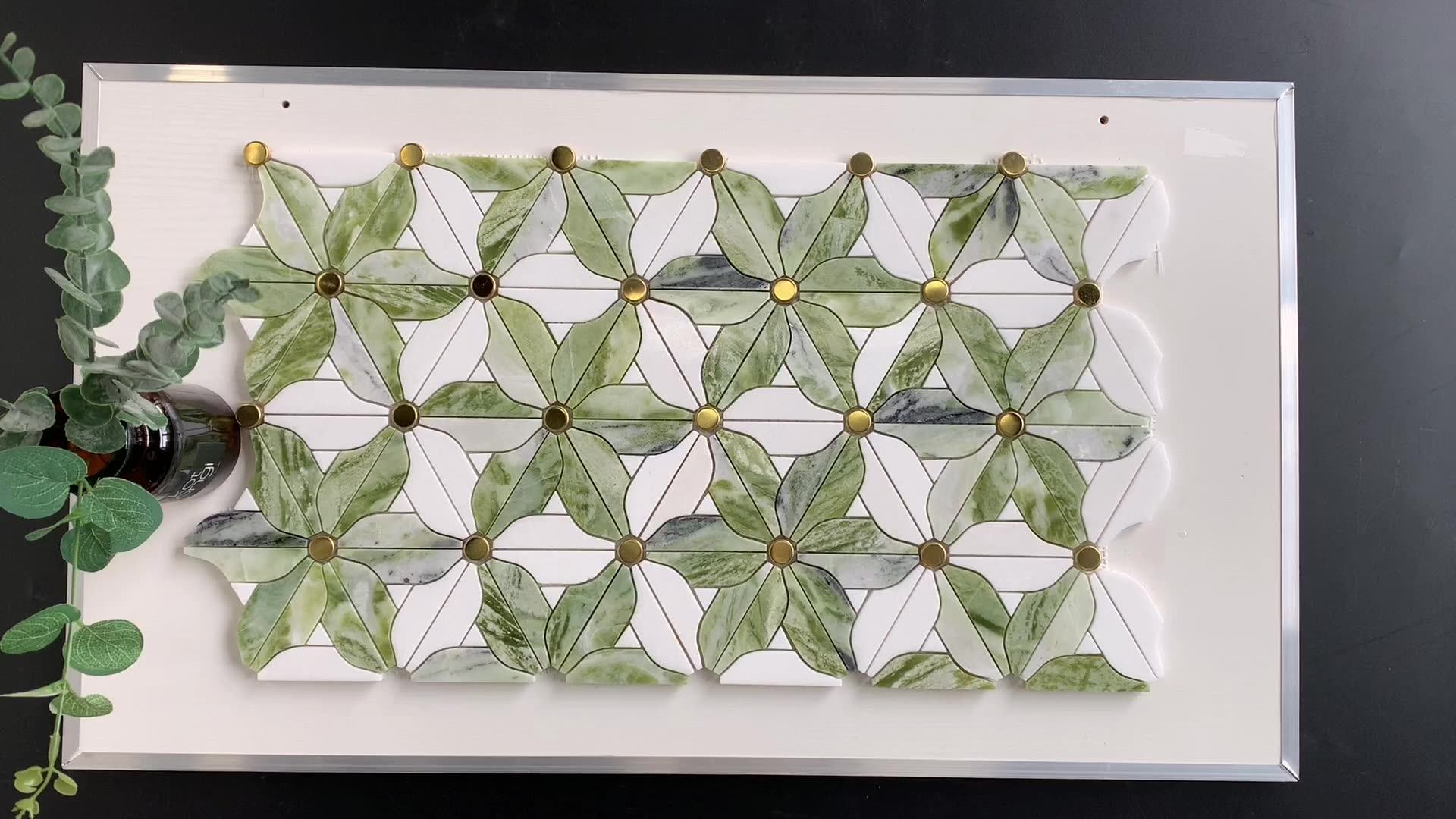Waterjet Flower Pattern Marble Mosaic Brass Inlay Tile Mosaic Tile For ...