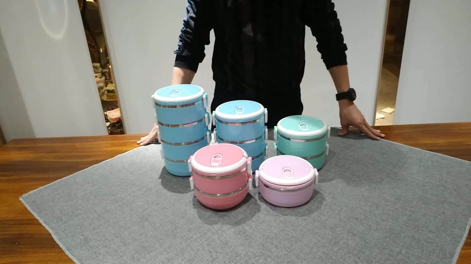 Round Shape Stainless Steel Lunch Box With Plastic Cover Insulated ...