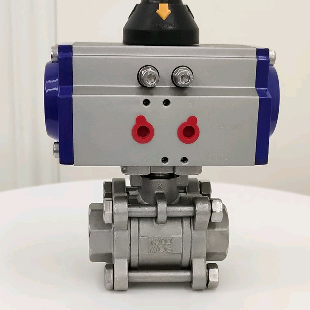 Q611f--16p-dn50 Stainless Steel Thread Soft Seal 3pc Ball Valve Pneumatic Control Double Acting ...