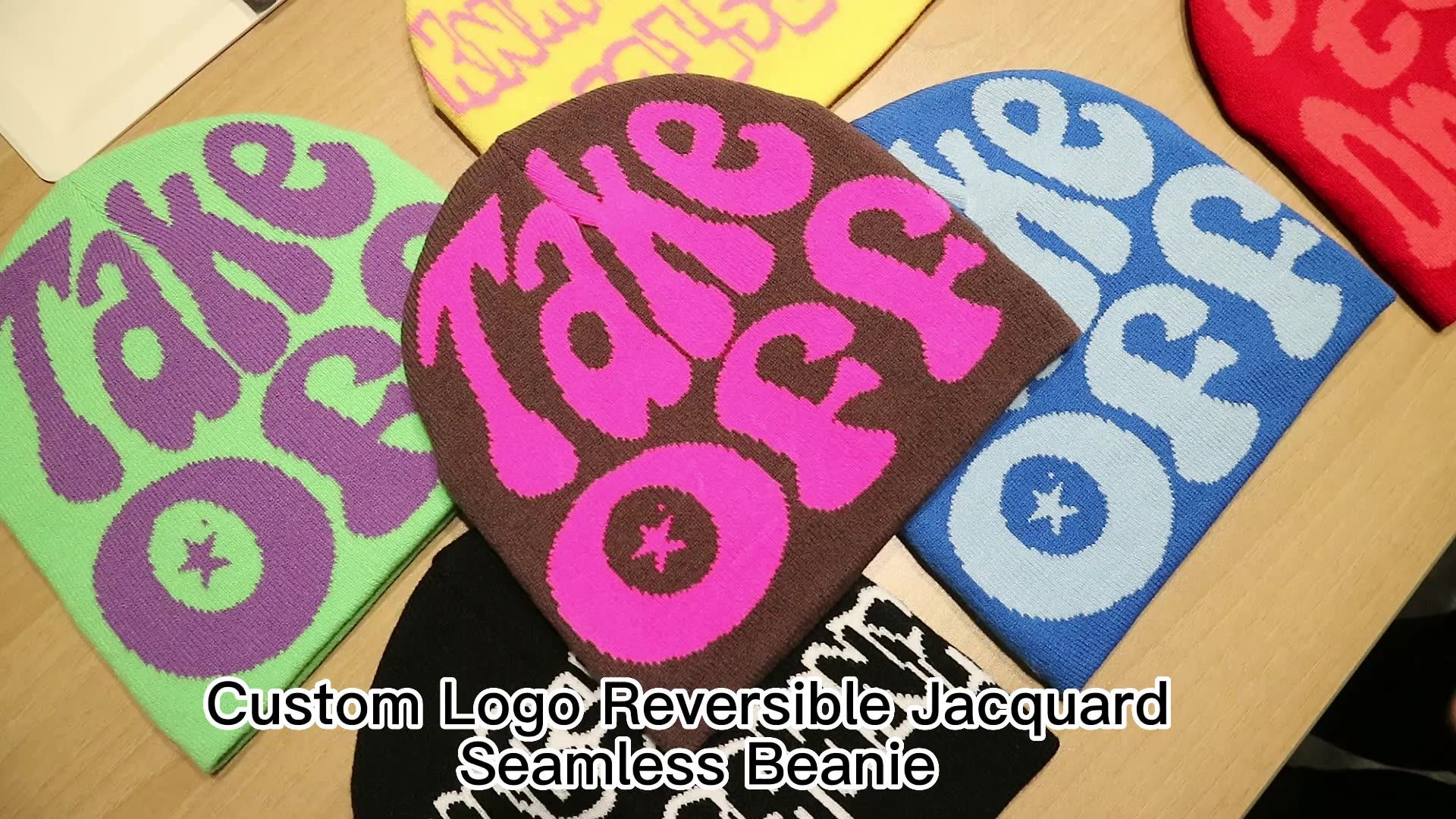 Low Moq Custom Beanie Manufacturers All Over Print Jacquard Y2k Gothic ...