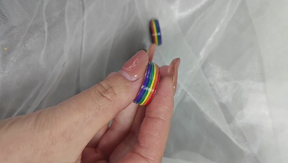 8mm Stainless Steel Enamel Rainbow Lgbt Pride Ring For Lesbian & Gay ...
