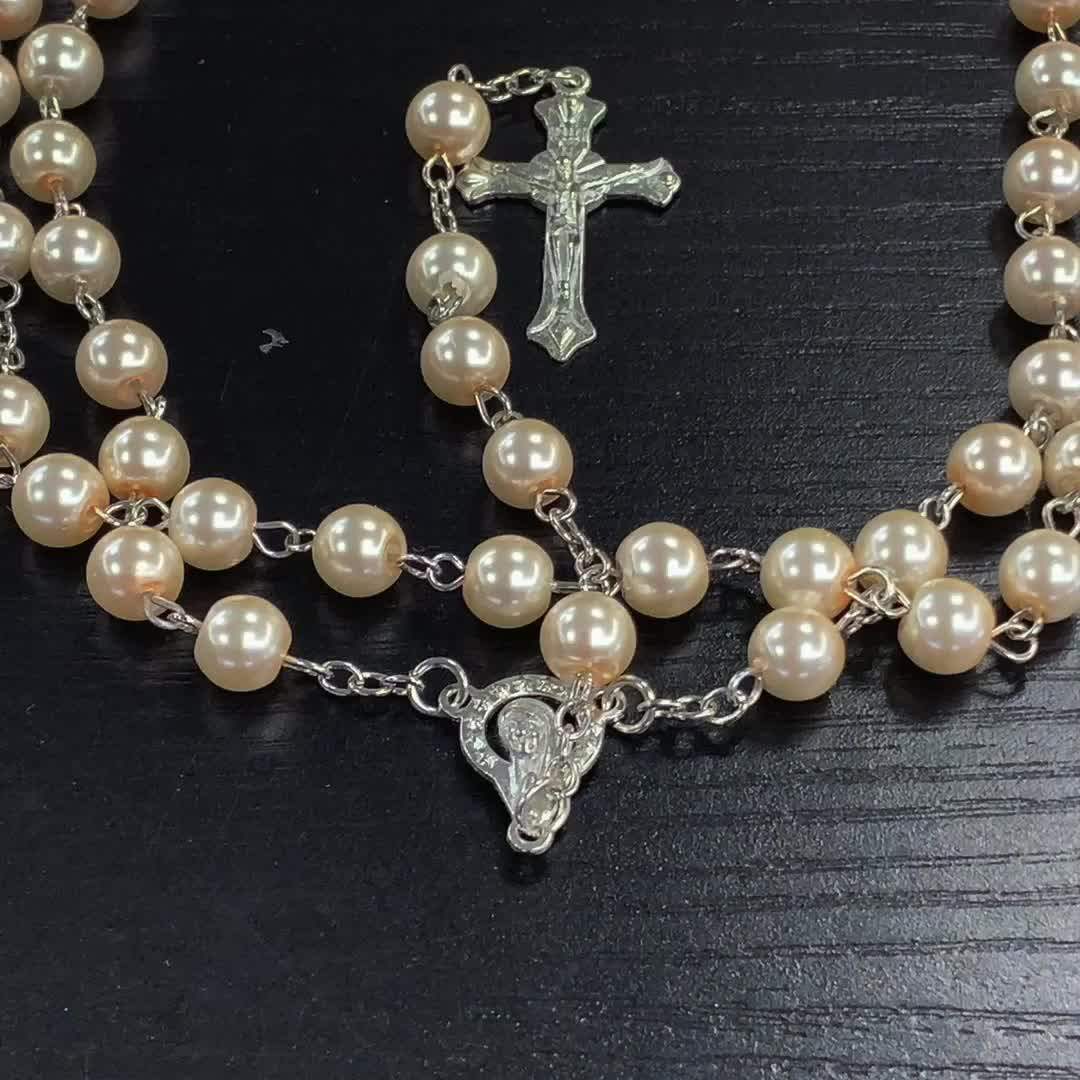 Rosary Muslim Cross Beaded Pearl Rosary Chain Necklace Spool Car ...