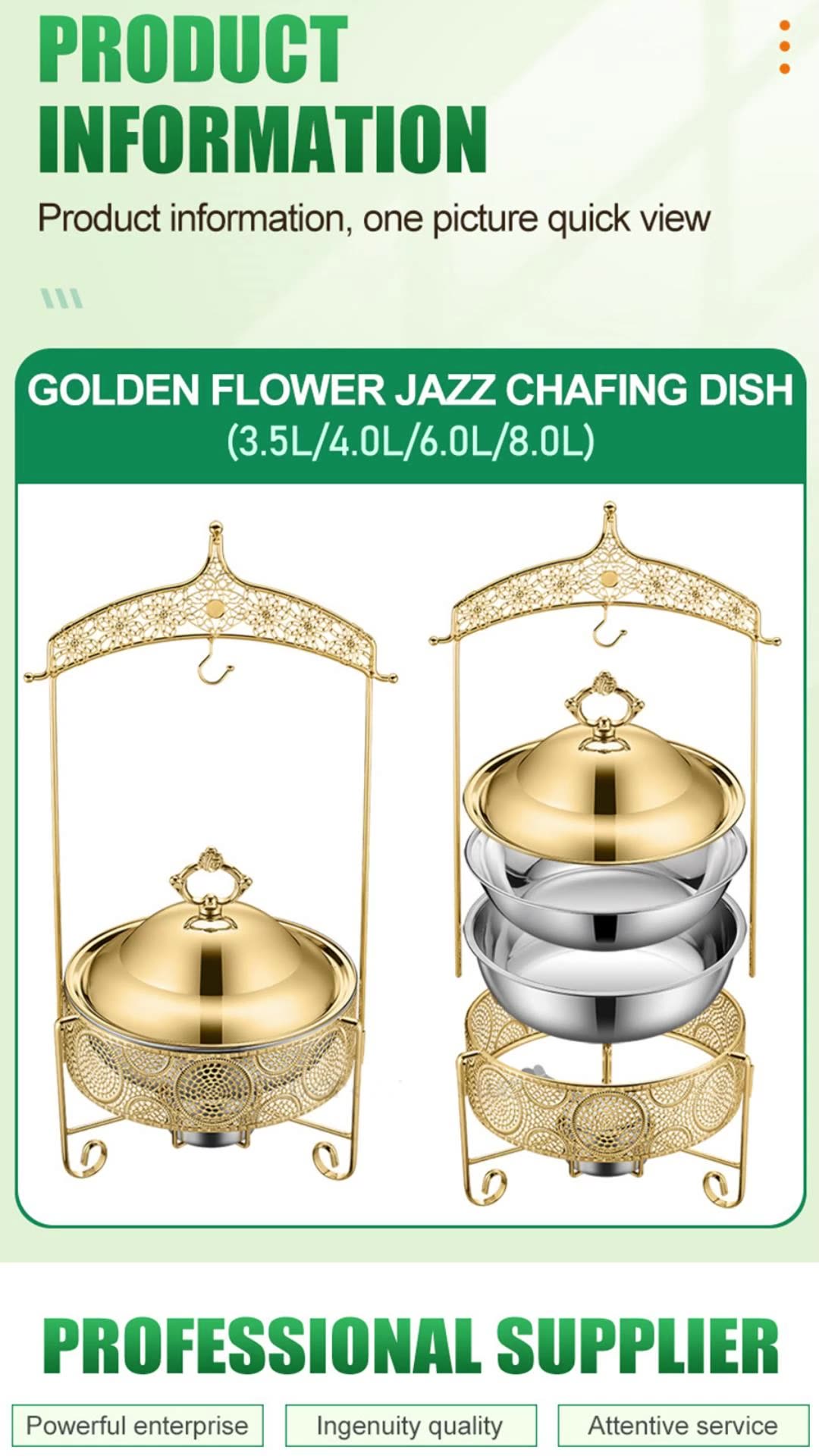 Hotel Luxury Gold Chaffing Dishes Food Warmer Set Buffet Catering Stainless Steel Hanging ...