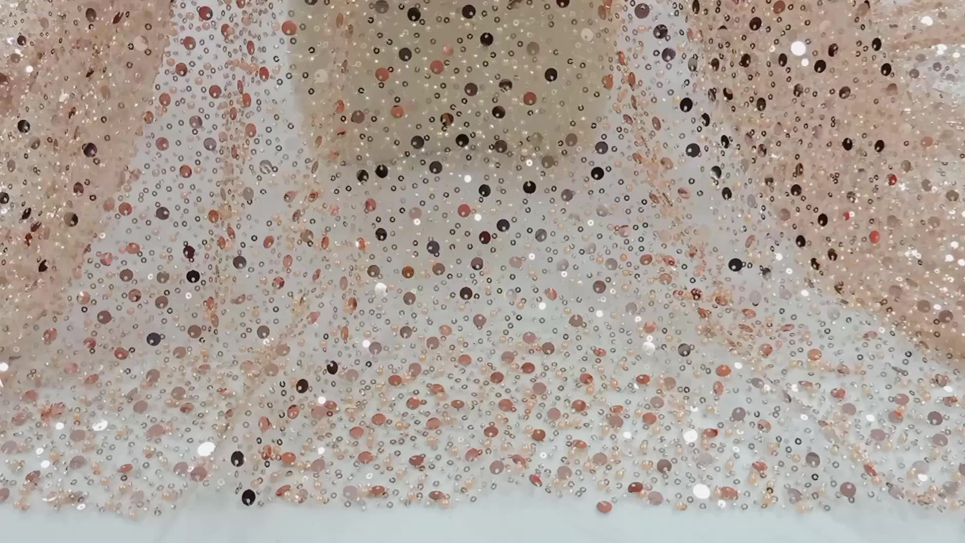 Hot Sale Luxury French Rose Gole Beaded Sequins Lace Fabric With Pearls ...