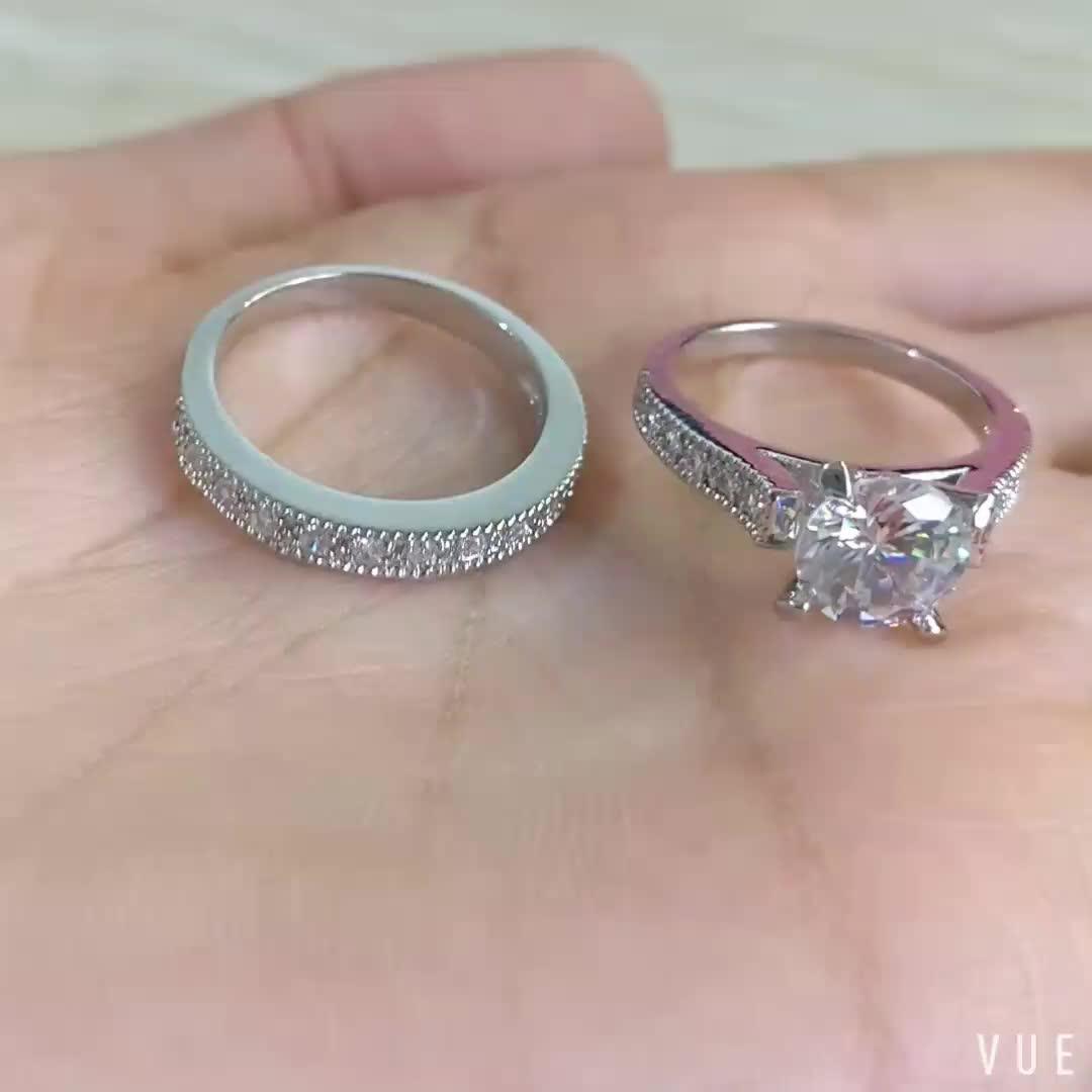 Luxurious Design 18k White Gold Plated Copper Zircon Diamond Engagement ...