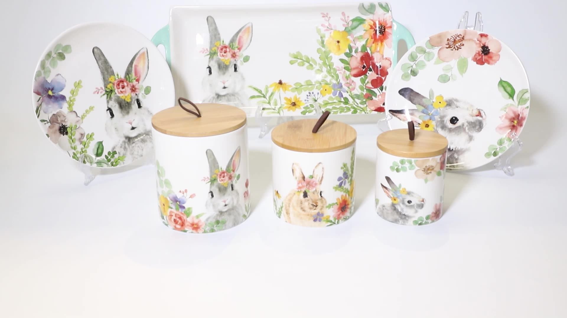 Custom Round Ceramic Easter Bunny Appetizer Plates Assorted 4 ...