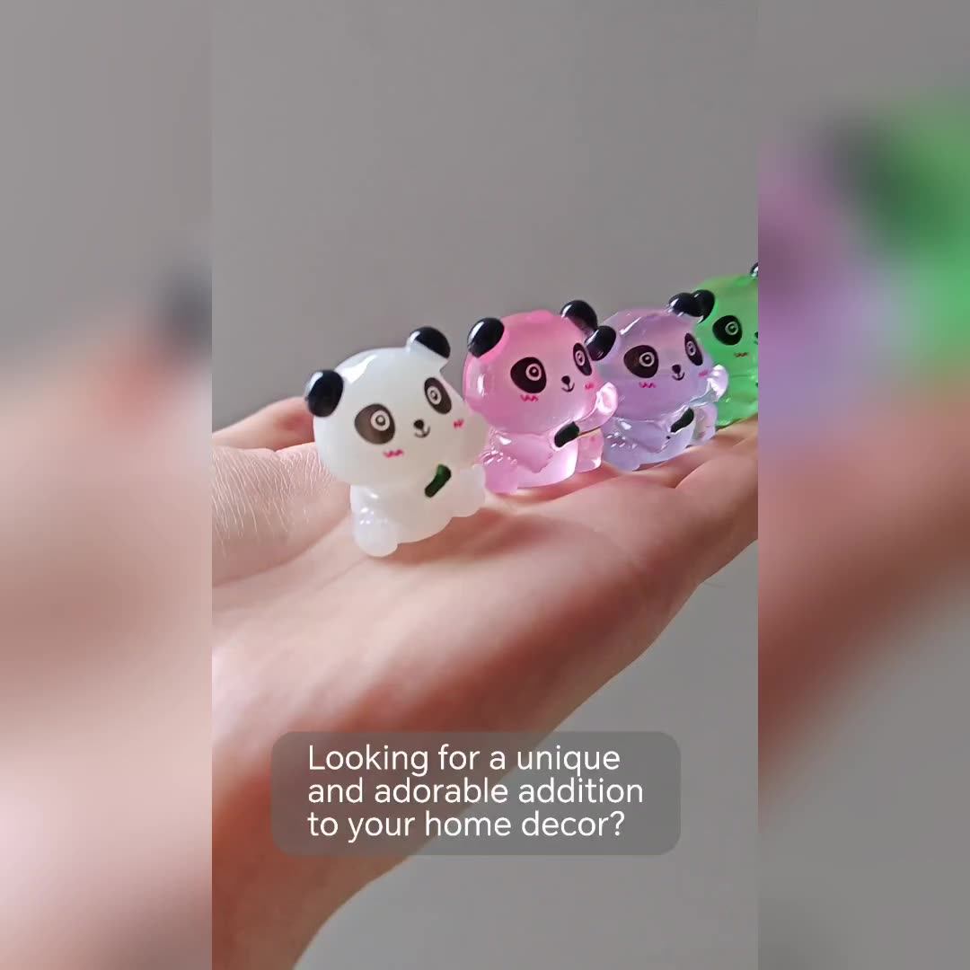 Glow-in-the-dark Panda Luminous Bamboo Resin Craft Mini Animal ...